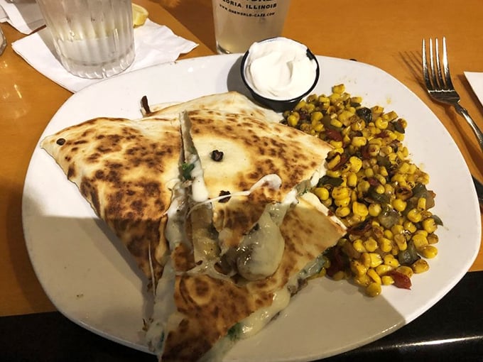 This quesadilla doesn't just ooze cheese—it radiates comfort. The roasted corn side dish is summer sunshine on a plate.
