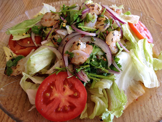 A shrimp salad that brings together the ocean's bounty with garden-fresh crispness. The red onions add just enough bite to keep things interesting.