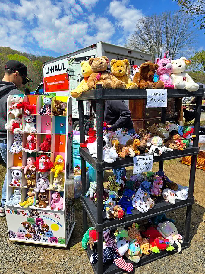 Stuffed animals galore—each with that "take me home" expression that's impossible to resist. Childhood nostalgia in plush form.