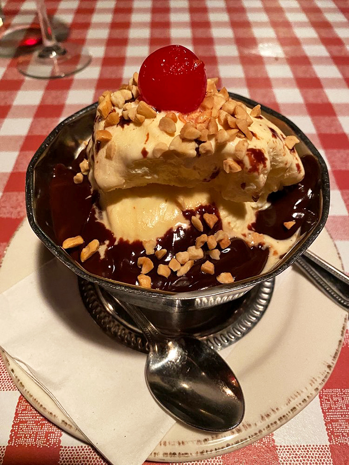 Hot fudge sundae with a cherry on top—literally. Some traditions don't need reinventing, just generous portions and extra nuts.