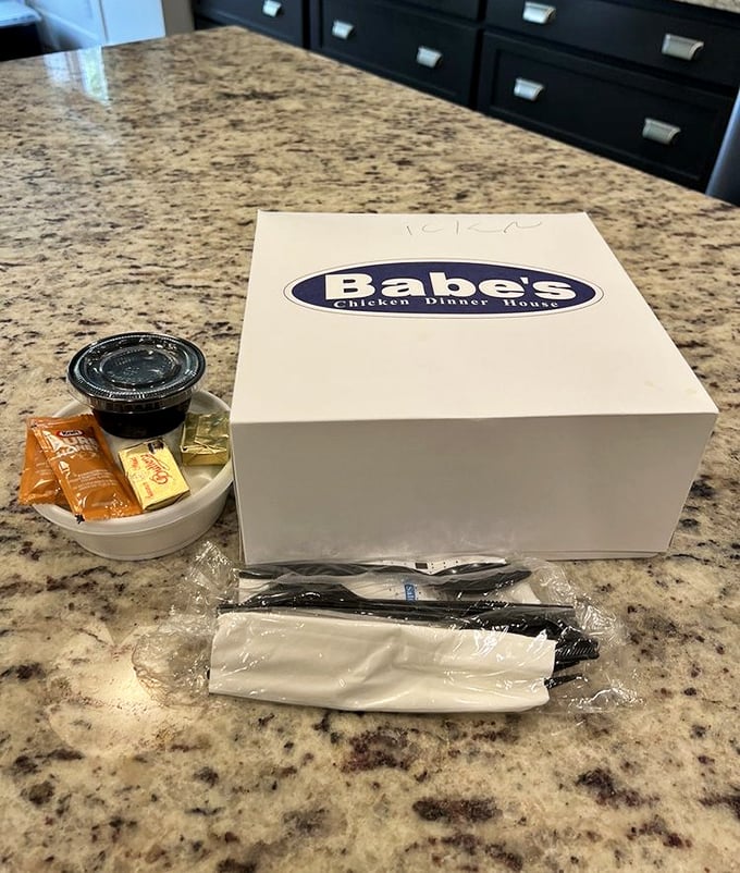 When you can't possibly eat another bite but can't bear to leave it behind. Babe's to-go: tomorrow's breakfast of champions.