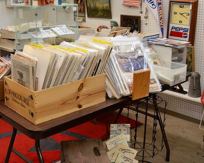 Crate-digging paradise for vinyl enthusiasts—where forgotten album covers and vintage advertisements await rediscovery by a new generation.