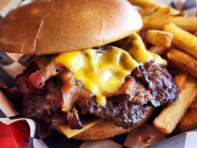 The BaconEater doesn't just have bacon—it celebrates bacon with the reverence it deserves. That melting cheese is basically a dairy waterfall.