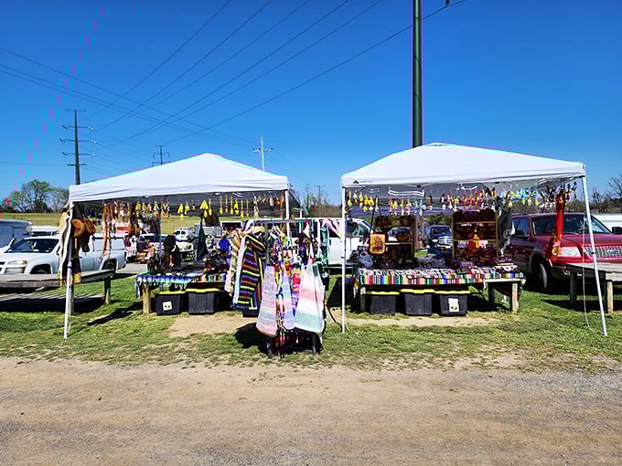 Handcrafted textiles tell stories of distant places while staying firmly rooted in Virginia soil. Each table offers a new chapter in the never-ending flea market narrative.