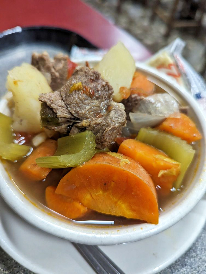 Hearty beef stew loaded with vegetables proves this kitchen knows comfort food beyond sandwiches. 