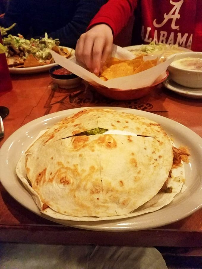 This quesadilla isn't playing around—it's a serious commitment to cheese and filling that requires both hands and your undivided attention.