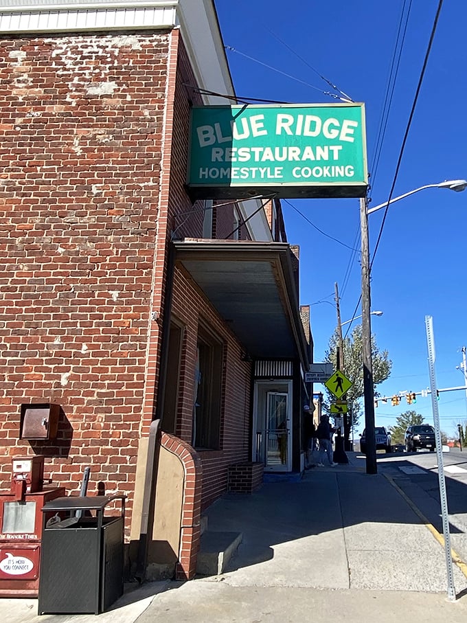 The Blue Ridge Restaurant sign promises "Homestyle Cooking" – three magic words that guarantee comfort food worth the drive through mountain roads.