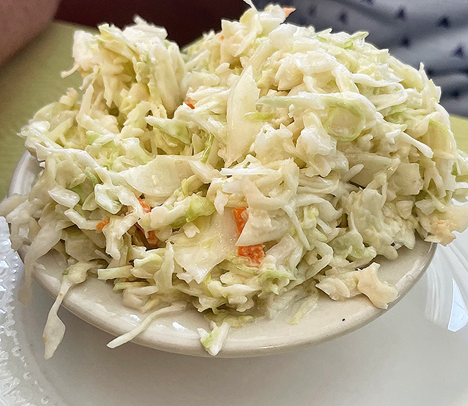 Coleslaw that knows its role—to provide cool, crisp contrast to smoky meat without trying to steal the spotlight.