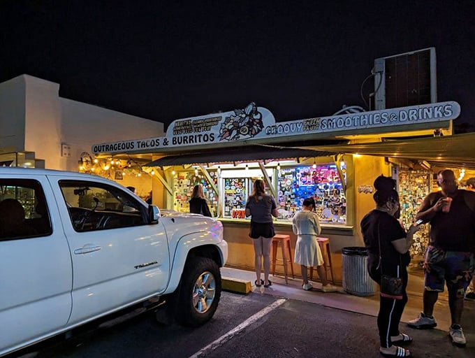 Night falls, but the Beach House glows like a beacon for those seeking refuge from ordinary tacos.