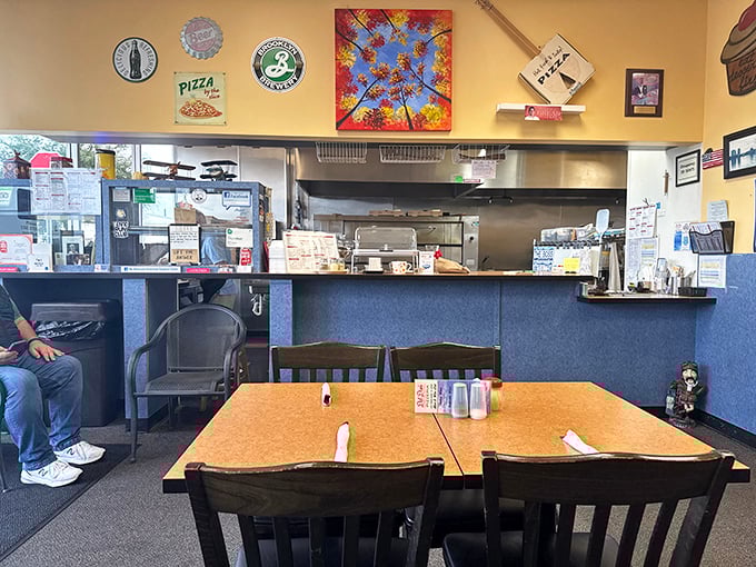 The view from your table—simple, clean, and ready for feasting. No distractions from what really matters: the food that's about to arrive.