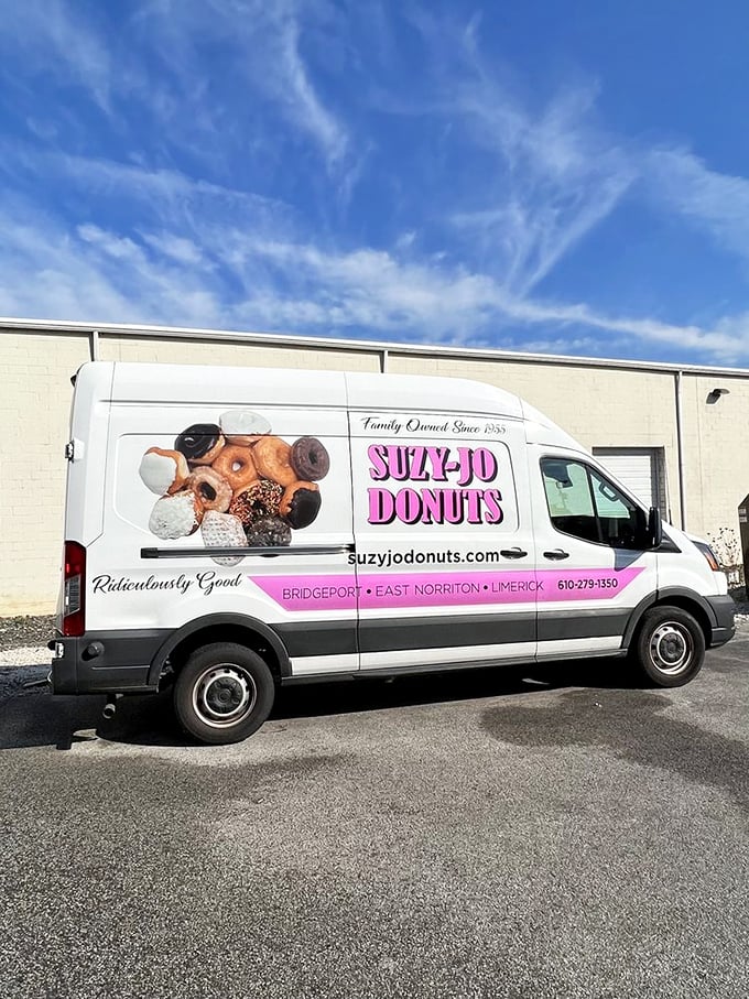 The Suzy-Jo delivery van—spreading "Ridiculously Good" joy throughout Montgomery County. Like an ice cream truck for grown-ups.