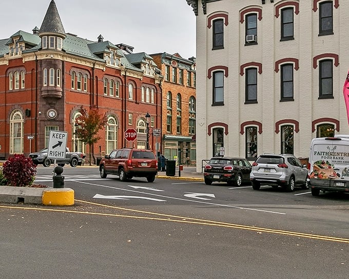 American flags and autumn decorations aren't just accessories here—they're punctuation marks in Bellefonte's visual sentence about small-town pride.