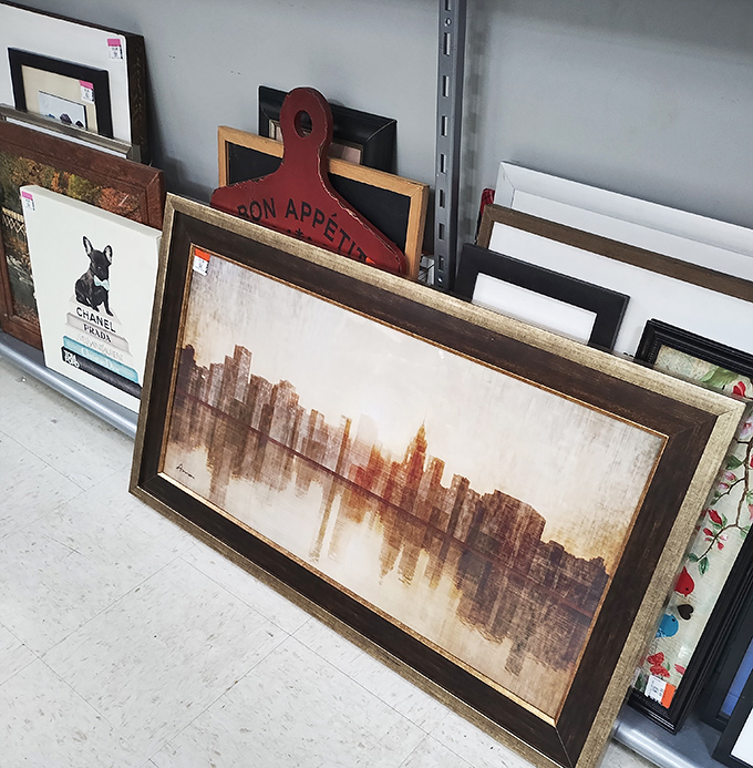 Wall art gallery where someone else's discarded decor becomes your statement piece. That cityscape might be the conversation starter your living room needs.