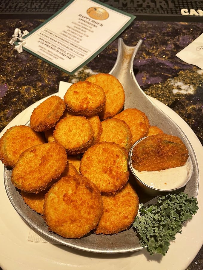 Fried zucchini—the vegetable for people who don't like vegetables. Crispy, golden coins that disappear faster than you'd expect.