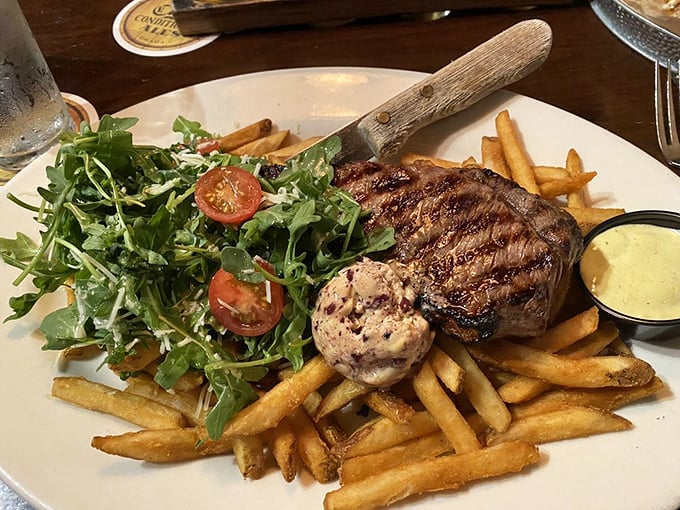 A perfectly grilled steak that doesn't need a passport to transport you to culinary bliss. Those fries aren't just sides – they're co-stars.