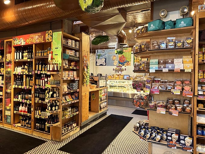 The retail section transforms grocery shopping from chore to adventure, with shelves of specialty items that whisper, "Your pantry needs me."