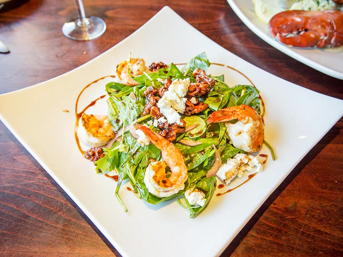 A salad that makes you forget you're eating healthy—crisp greens playing host to plump shrimp that clearly got the "dress to impress" memo.