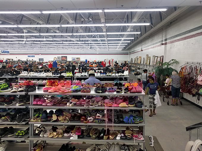 The children's shoe section – where parents discover the joy of finding name-brand sneakers that will be outgrown before they're worn out.