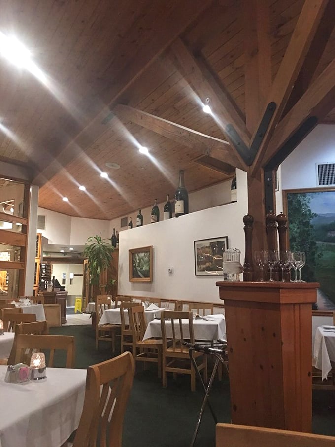 Wooden beams and white walls create the perfect gallery for what really matters—the edible art that arrives at your table.
