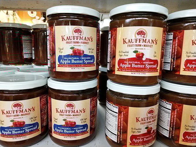Kauffman's apple butter jars stand like soldiers of sweetness, ready to transform your morning toast into something worth getting out of bed for.
