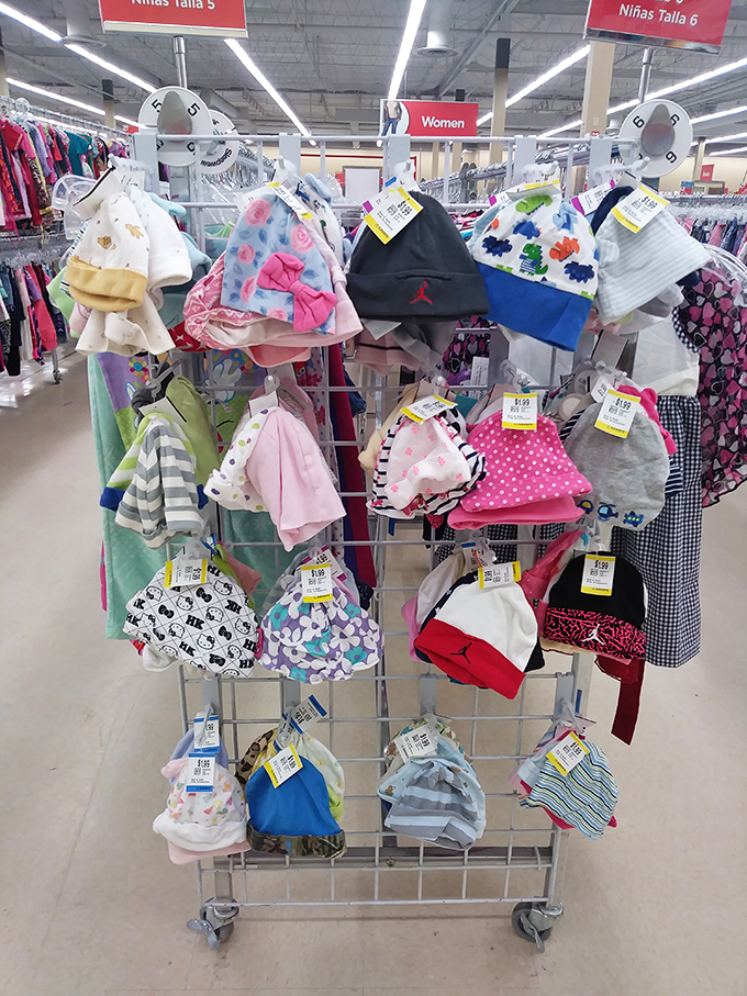 Tiny hats for tiny heads—a carousel of baby bonnets that have protected previous little noggins from New Mexico's persistent sunshine.
