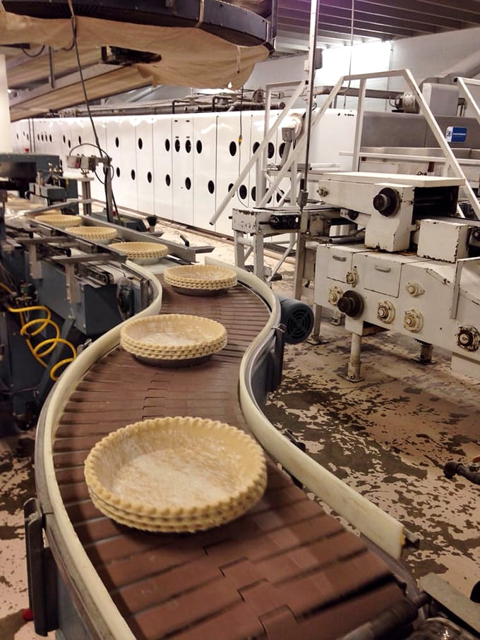 Behind the scenes on the pie production line – where crusts travel like royalty on their way to becoming Indiana legends.