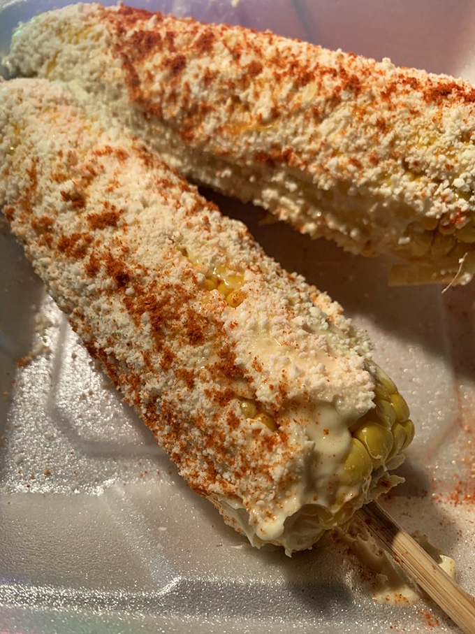 Mexican street corn elevated to art form. Cheese-coated, spice-dusted, and skewered for your convenience—eating corn will never be the same.
