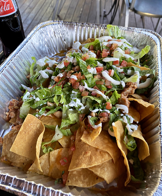 These nachos aren't playing around—they've invited every topping to the party and nobody's leaving until the plate is clean.