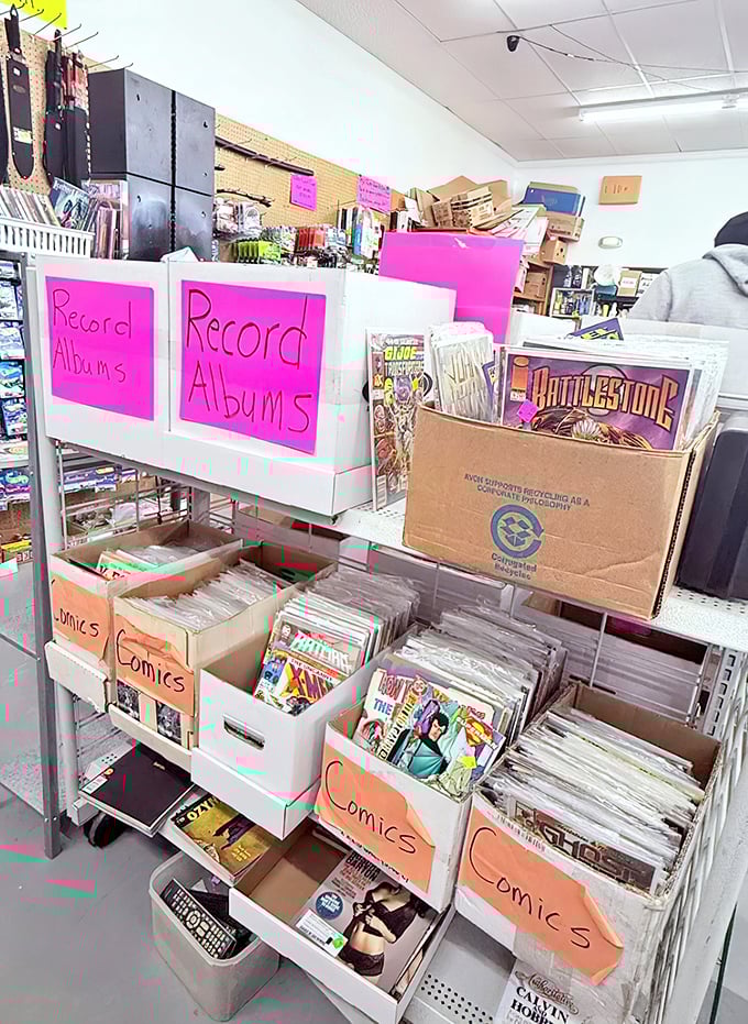 Vinyl records and comic books—the perfect time capsule of pop culture past. Nostalgia sold by the pound and worth every penny.