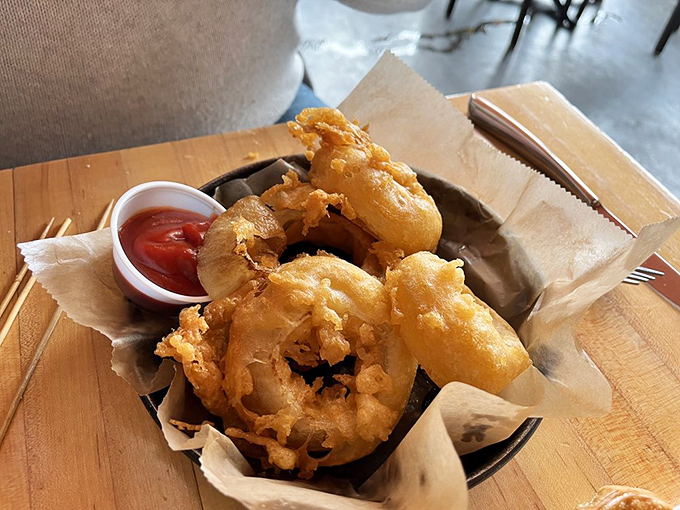 These aren't your carnival onion rings—these golden halos of crispy perfection deserve their own display case at the Cleveland Museum of Art.