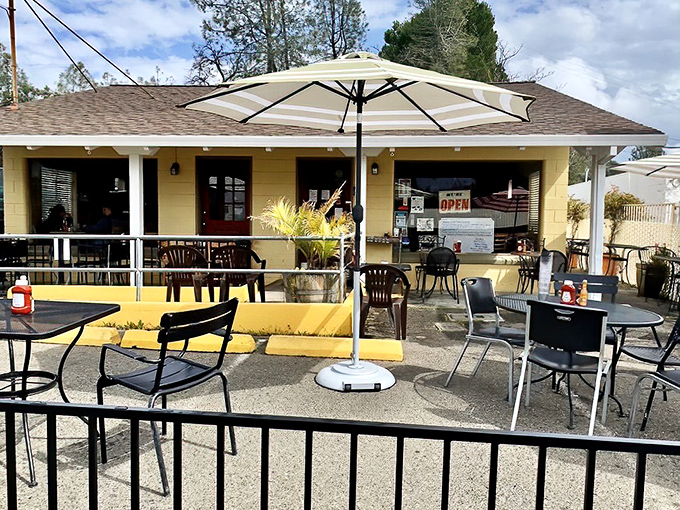 The outdoor patio at Katrina's—where fresh air and fresh coffee create the perfect morning alchemy under California's generous sky.
