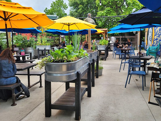 Garden-to-table isn't just a catchphrase here – those planters aren't decorative, they're the restaurant's pantry growing in real time.