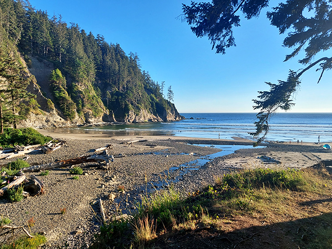 Low tide reveals the beach's secret personality – a reflective soul with pools that mirror the sky's ever-changing moods.