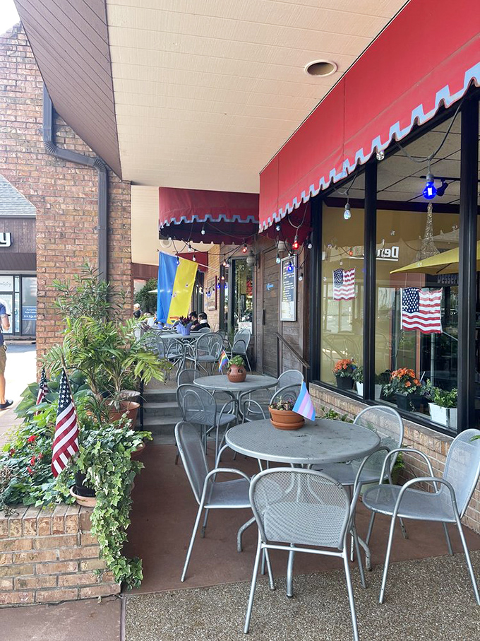 The patio at La Bonne Bouchée—where you can pretend you're in a Parisian café while still enjoying that friendly Midwest hospitality.