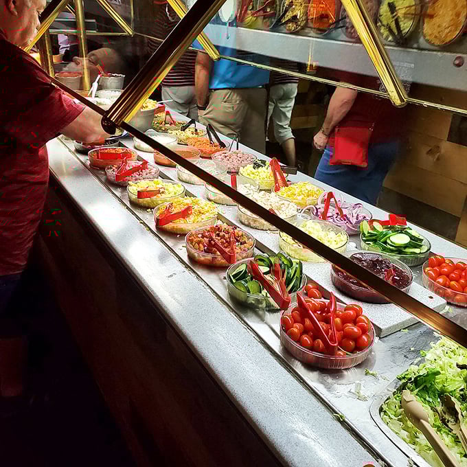 The salad bar offers a rainbow of fresh ingredients, proving that "eating your vegetables" doesn't have to be the chore your mother made it out to be.