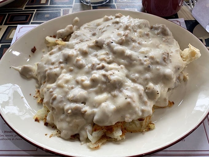 Biscuits and gravy so good they should be prescribed by doctors for seasonal depression—a plate of pure, unadulterated comfort in carbohydrate form.