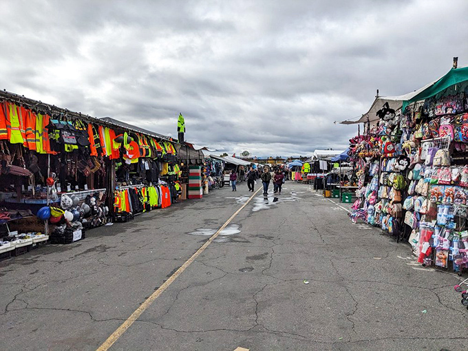 Even on cloudy days, the market's energy remains electric—shoppers hunting treasures with the determination of prospectors during the Gold Rush. 