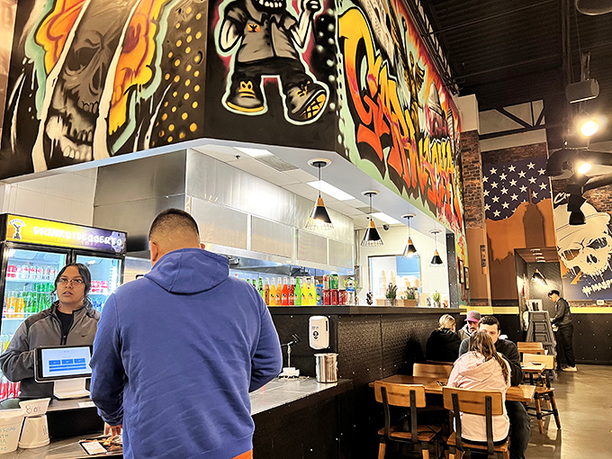Where the magic happens—the counter where dreams are ordered and fulfilled. Those colorful murals aren't just decoration; they're a promise.