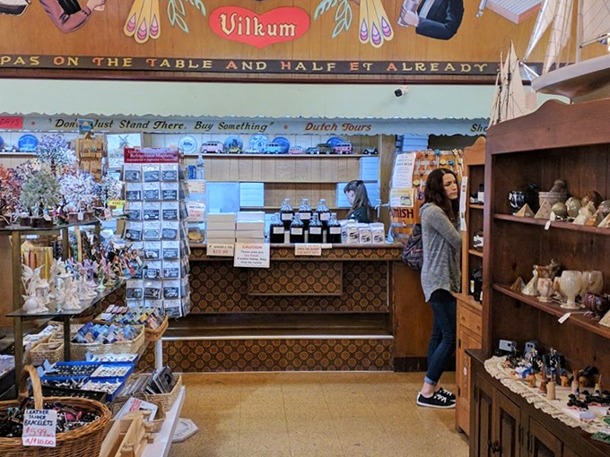 The gift shop section offers everything from handcrafted treasures to edible souvenirs—the perfect way to bring a taste of Dutch Haven home.