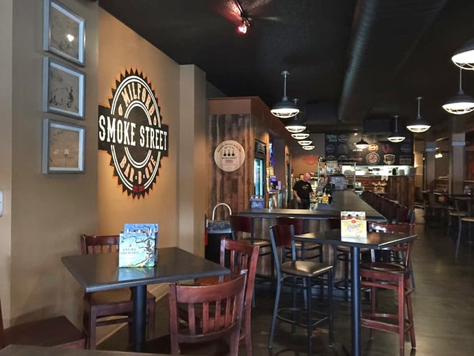 Clean lines, warm wood, and that iconic logo—Smoke Street's interior design says "we're serious about barbecue" without saying a word.