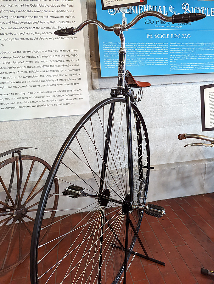 The penny-farthing bicycle—when transportation design said, "Let's make the front wheel comically large and see what happens!" Victorian daredevils approved.