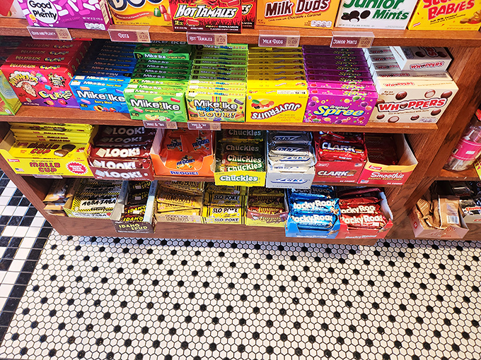 The theater of nostalgia—where Good & Plenty meets Mike & Ike in a rainbow reunion of boxed candy classics.