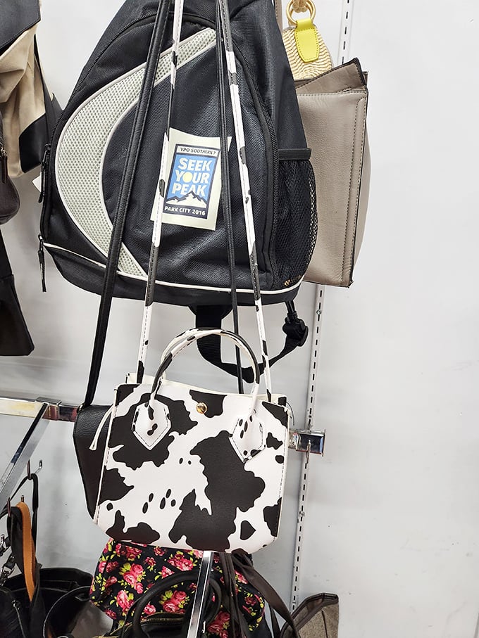 Handbag heaven for the accessory enthusiast. That cow-print purse isn't just a statement piece—it's starting a whole conversation.