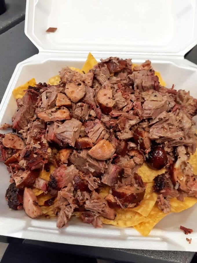 BBQ nachos – where Tex meets Mex in a container of pure genius. Chips providing the perfect vehicle for smoky meat delivery.