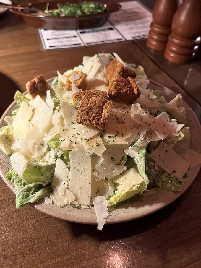 Caesar salad that respects the classics while adding its own personality. Those croutons didn't come from a box, I promise you that.