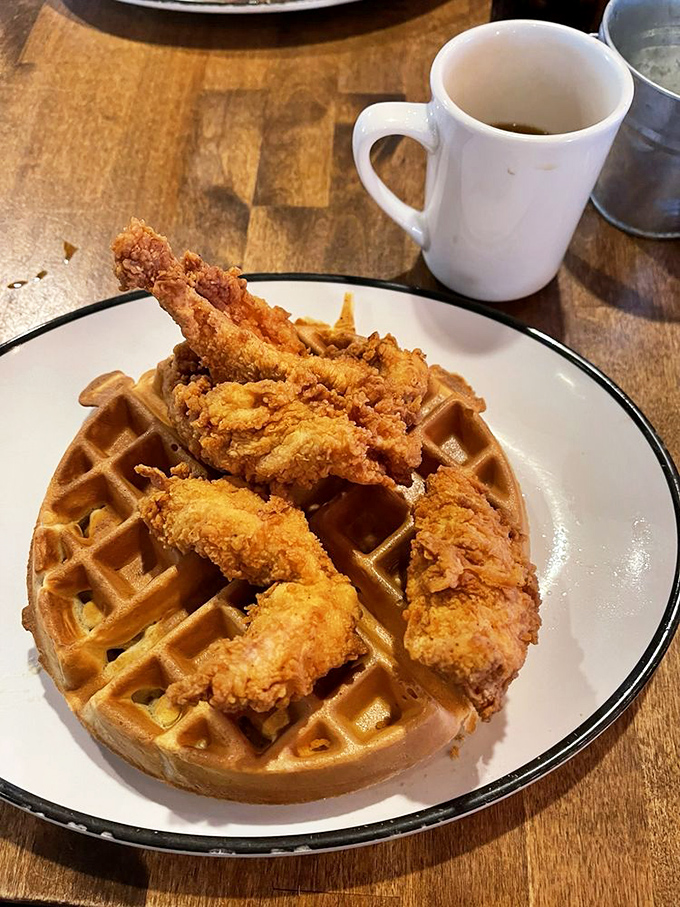 Chicken and waffles—the breakfast equivalent of a perfect marriage, where sweet meets savory in a harmony that makes your taste buds applaud.