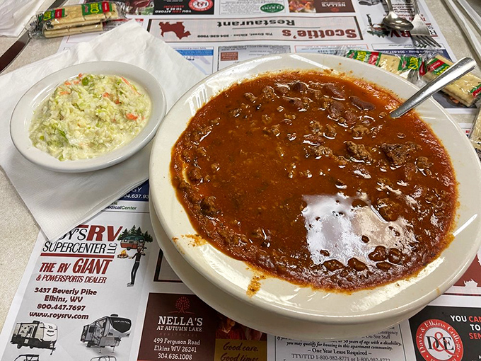 This isn't just chili – it's a spicy, meaty statement of purpose that pairs perfectly with cornbread and afternoon naps.