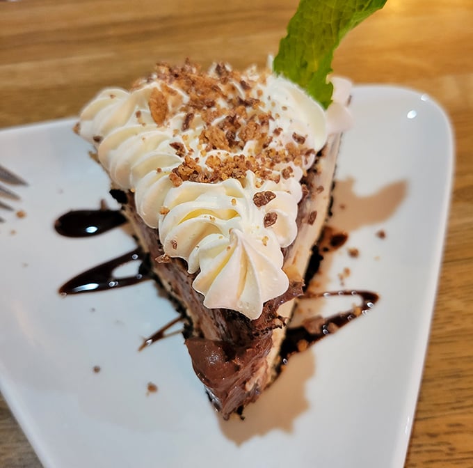 Chocolate cake with whipped cream that stands at attention like it's auditioning for a dessert calendar. Worth every calorie-induced guilt trip.