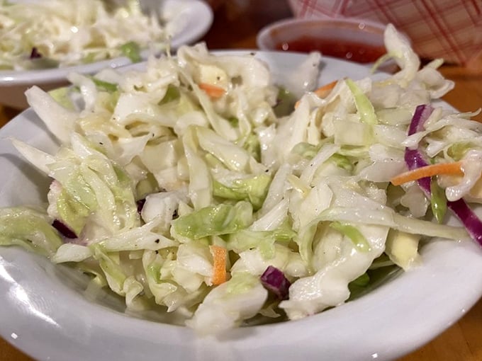 Fresh coleslaw that provides the perfect crisp counterpoint to all that glorious fried goodness ahead.