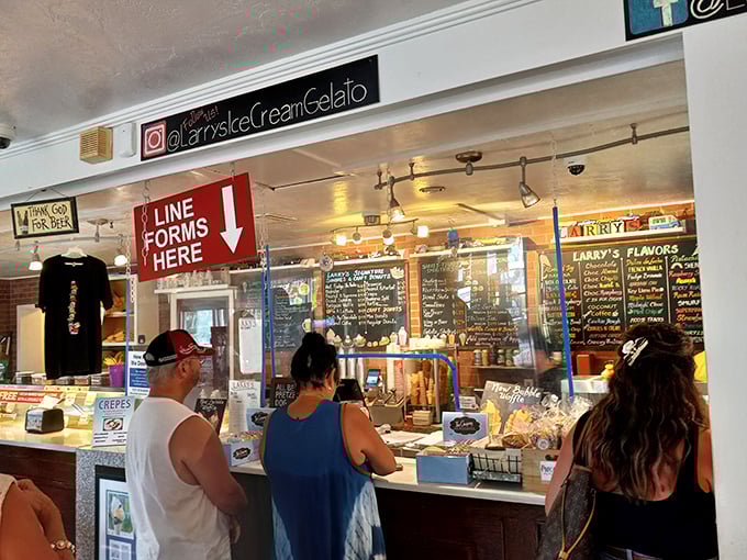 The counter where dreams come true and diets go to die—note the line forming for what locals know is worth the wait.